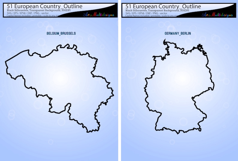 European Country Outline Map Silhouette Vector / European - Etsy