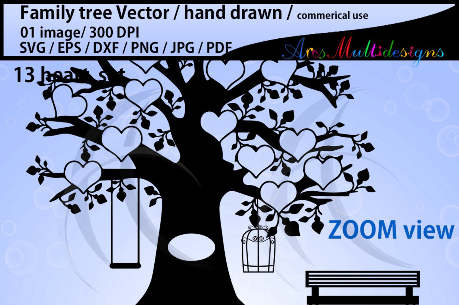 13 Hearts Family Tree Clipart SVG EPS Dxf Png Pdf Jpg | Etsy
