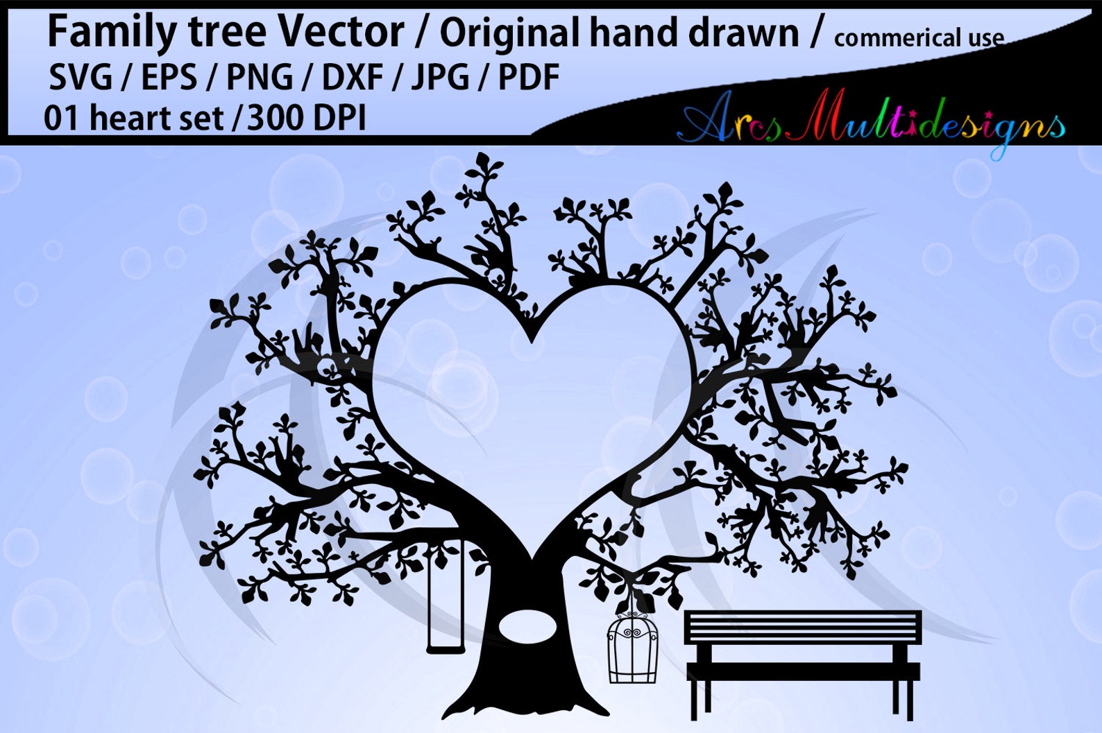 01 Hearts Family Tree Clipart SVG EPS Dxf Png Pdf Jpg | Etsy