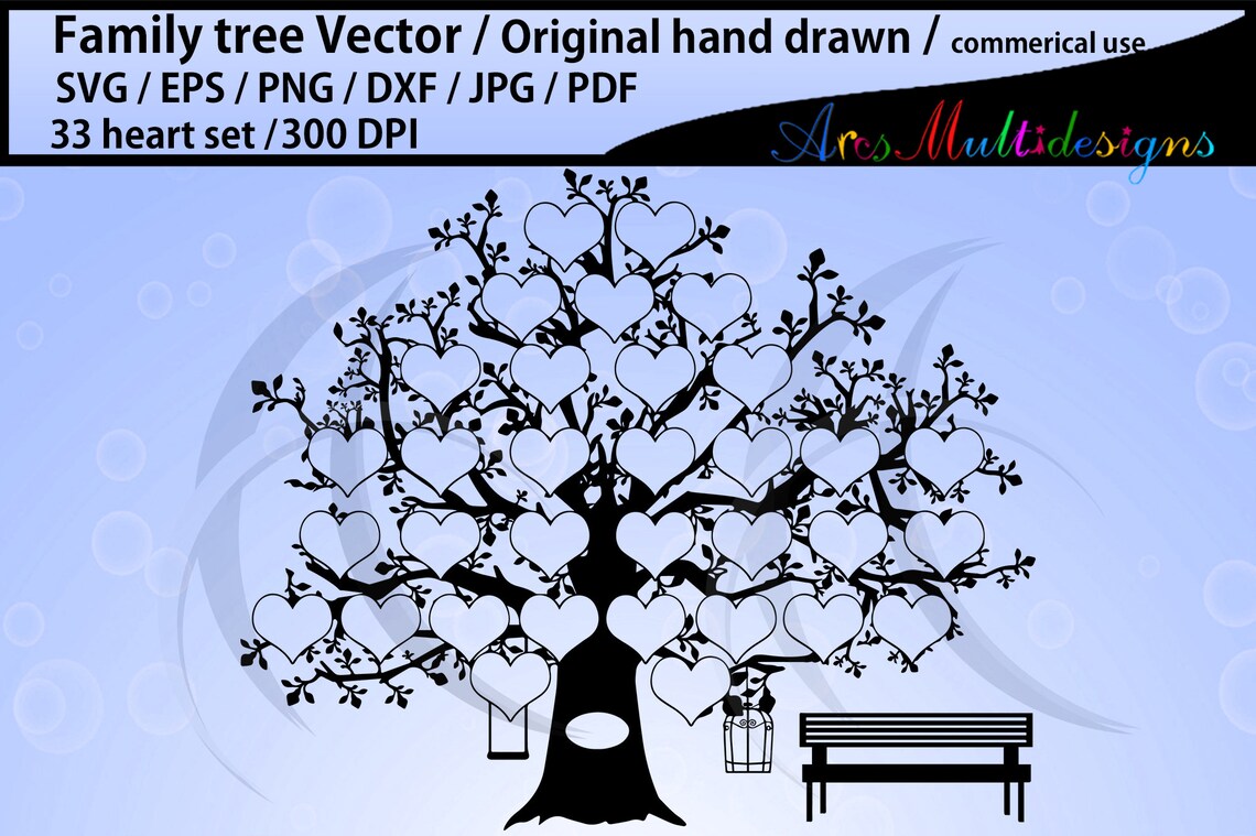 33 Hearts Family Tree Clipart SVG EPS Dxf Png Pdf Jpg - Etsy