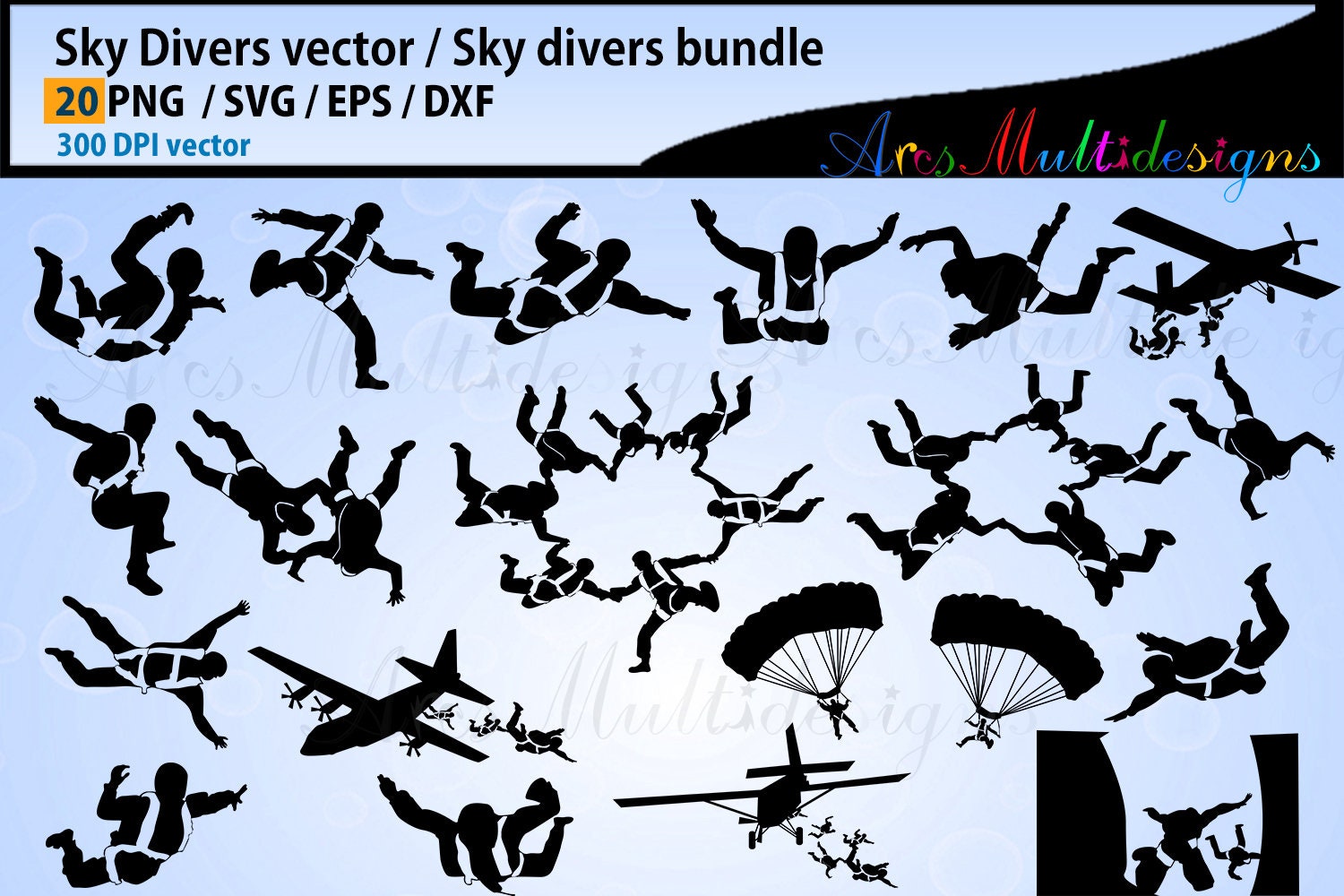 Sky Divers SVG Silhouette Bundle Skydivers SVG Bundle Dive - Etsy