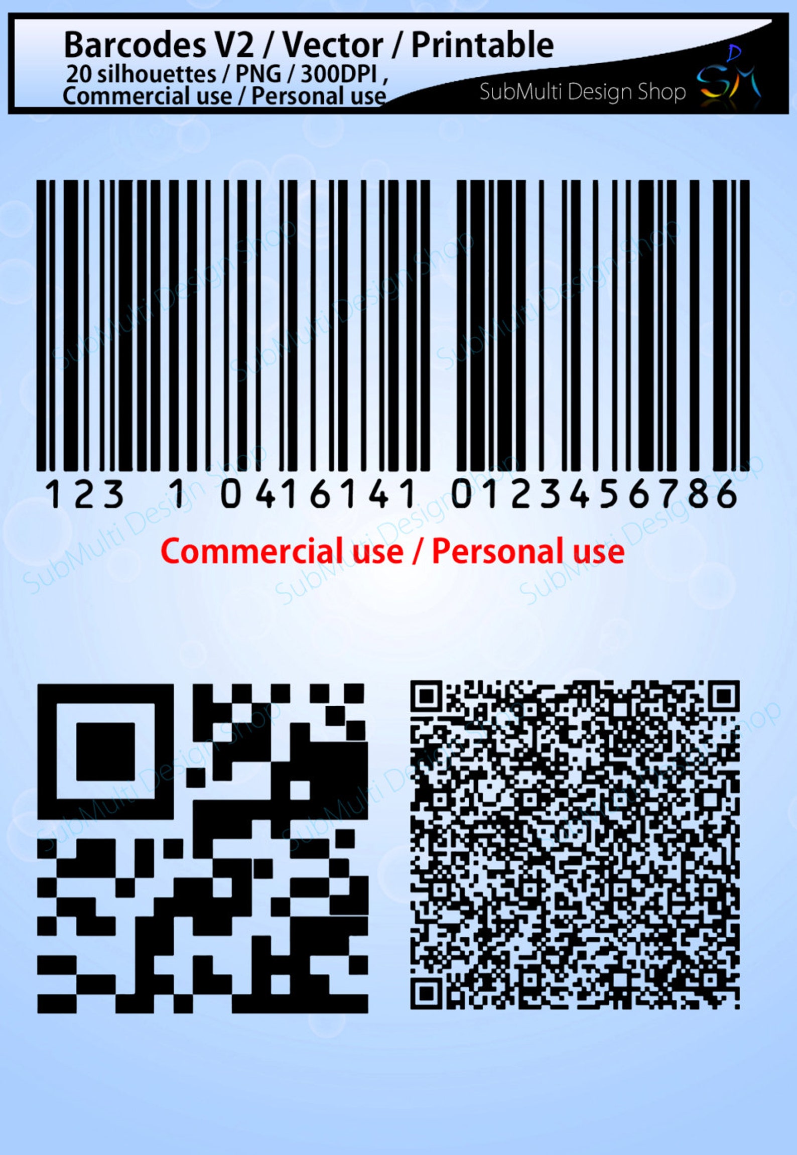 Barcodes Silhouette / 20 Barcode / Printable Bar Code / Vector Barcode ...