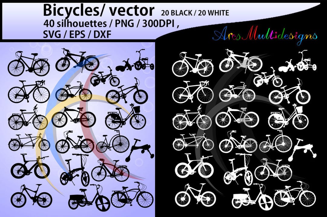 Bicycle Silhouette Vector Art: 40 PNG, SVG, DXF Files (digital Download ...