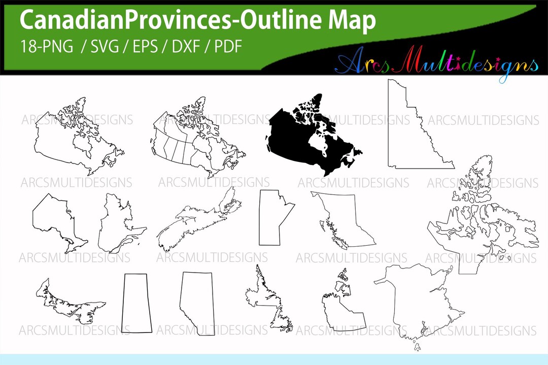Canadian Provinces Outline / SVG / EPS / PNG / Dxf / Canada Provinces ...
