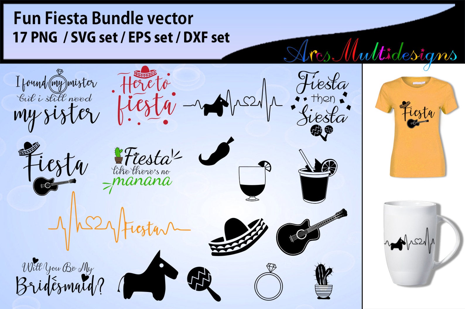 Fiesta Fun Bundle SVG DXF PNG and Eps / Fiesta Bundle Svg - Etsy
