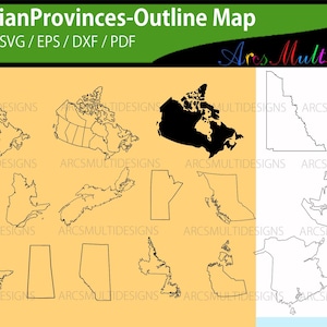 Canadian Provinces Outline / SVG / EPS / PNG / Dxf / Canada Provinces ...
