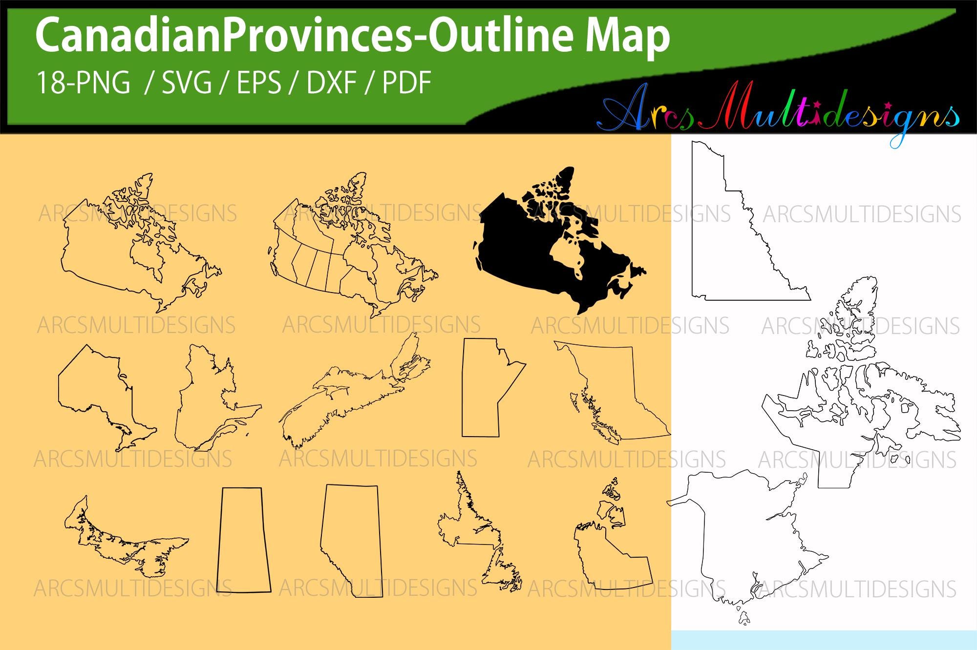 Canadian Provinces Outline / SVG / EPS / PNG / Dxf / Canada Provinces ...