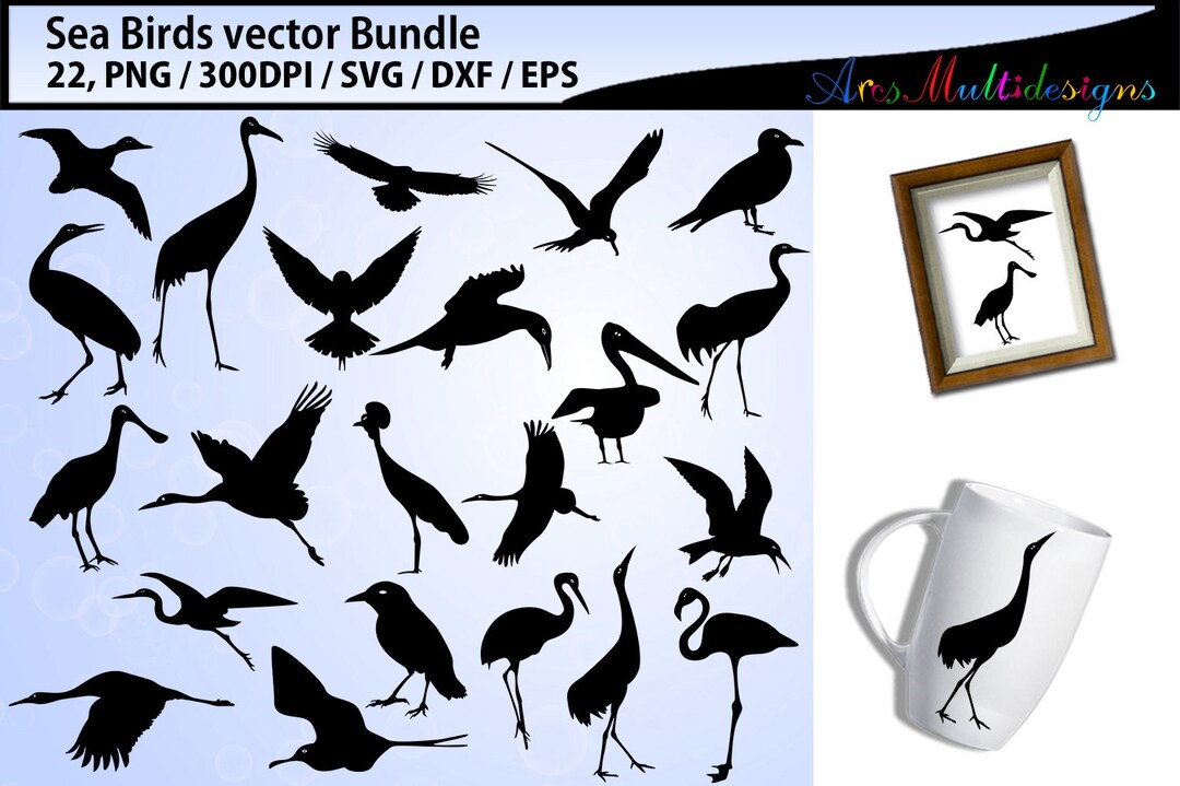 Sea Birds Svg Silhouette Bundle / Sea Birds Silhouette SVG Vector ...