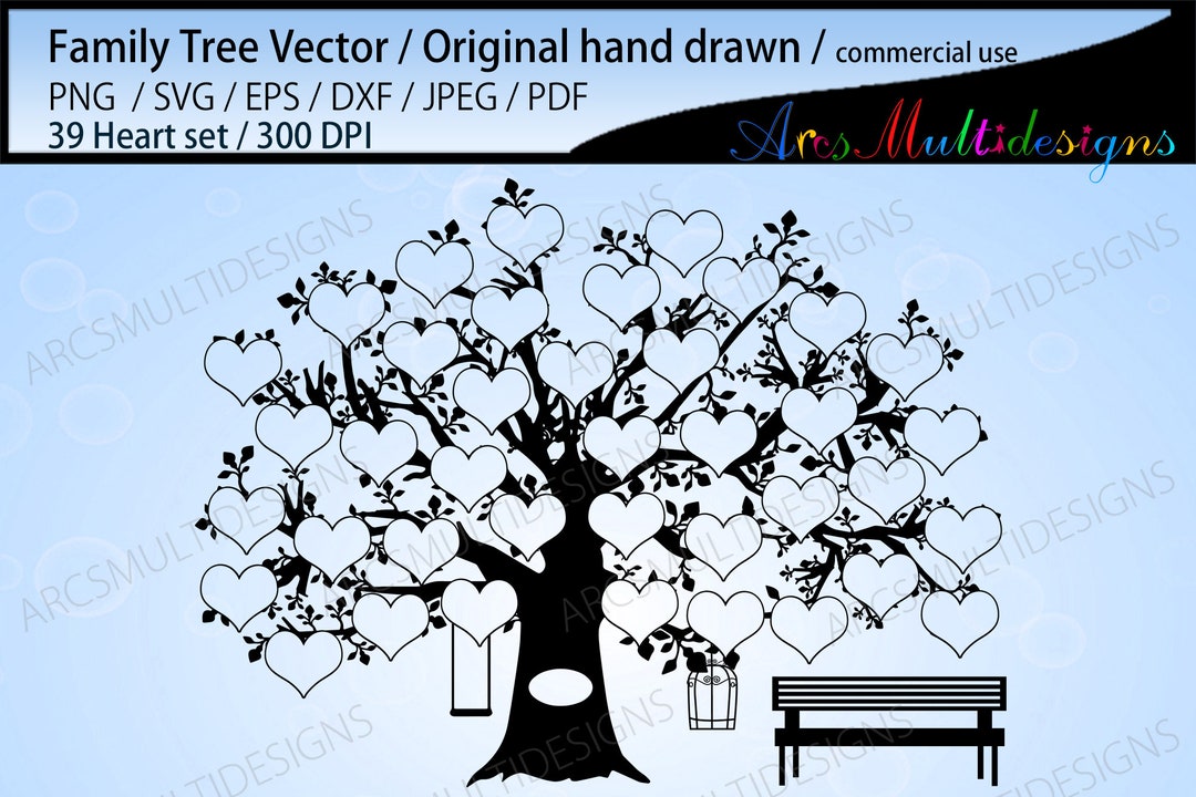 Family Tree Svg, 39 Hearts Family Tree SVG JPG Pdf PNG Template, Clip ...