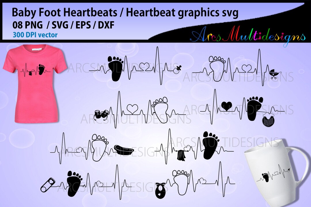 Baby Foot Heartbeat Svg / Baby Foot Heartbeat Silhouette / Vector ...