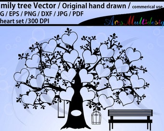 3 Hearts Family Tree Clipart SVG EPS Dxf Png Pdf Jpg | Etsy
