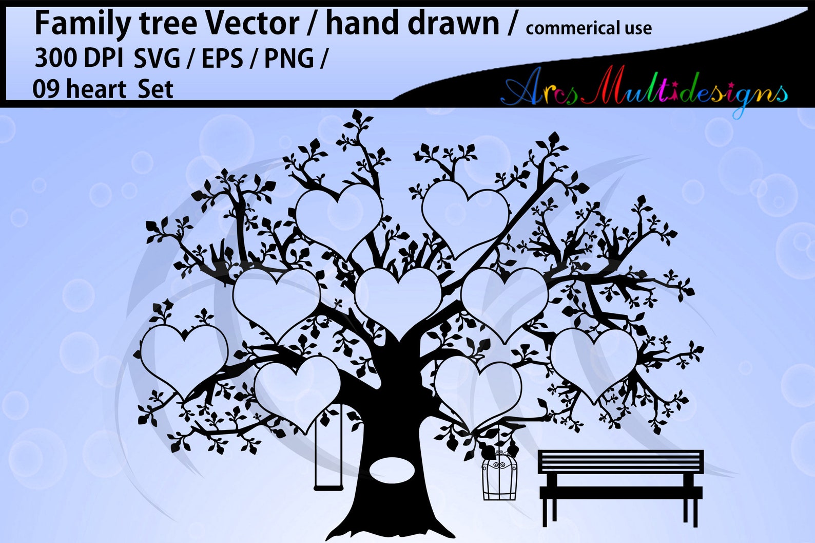 9 Hearts Family Tree Clipart SVG EPS Dxf Png Pdf /hand - Etsy