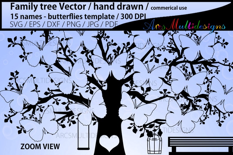 15 Butterflies Family Tree Clipart SVG EPS Dxf Png Pdf / - Etsy