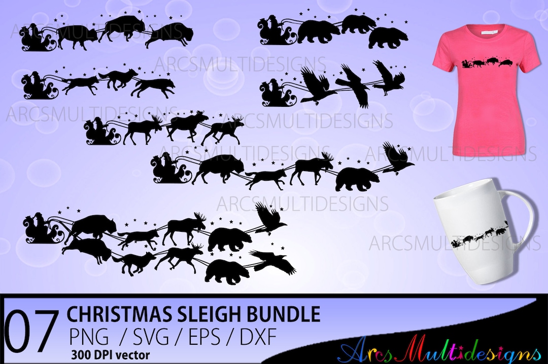 Christmas Sleigh Svg Bundle / Wolf Sleigh / Bison Sleigh / Bear Sleigh ...