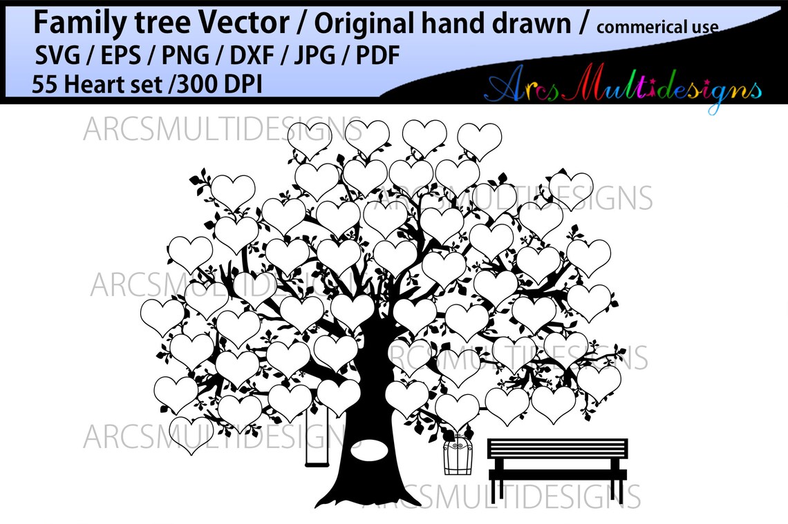 Family Tree 55 Heart Template EPS Dxf Png Pdf Jpg SVG - Etsy