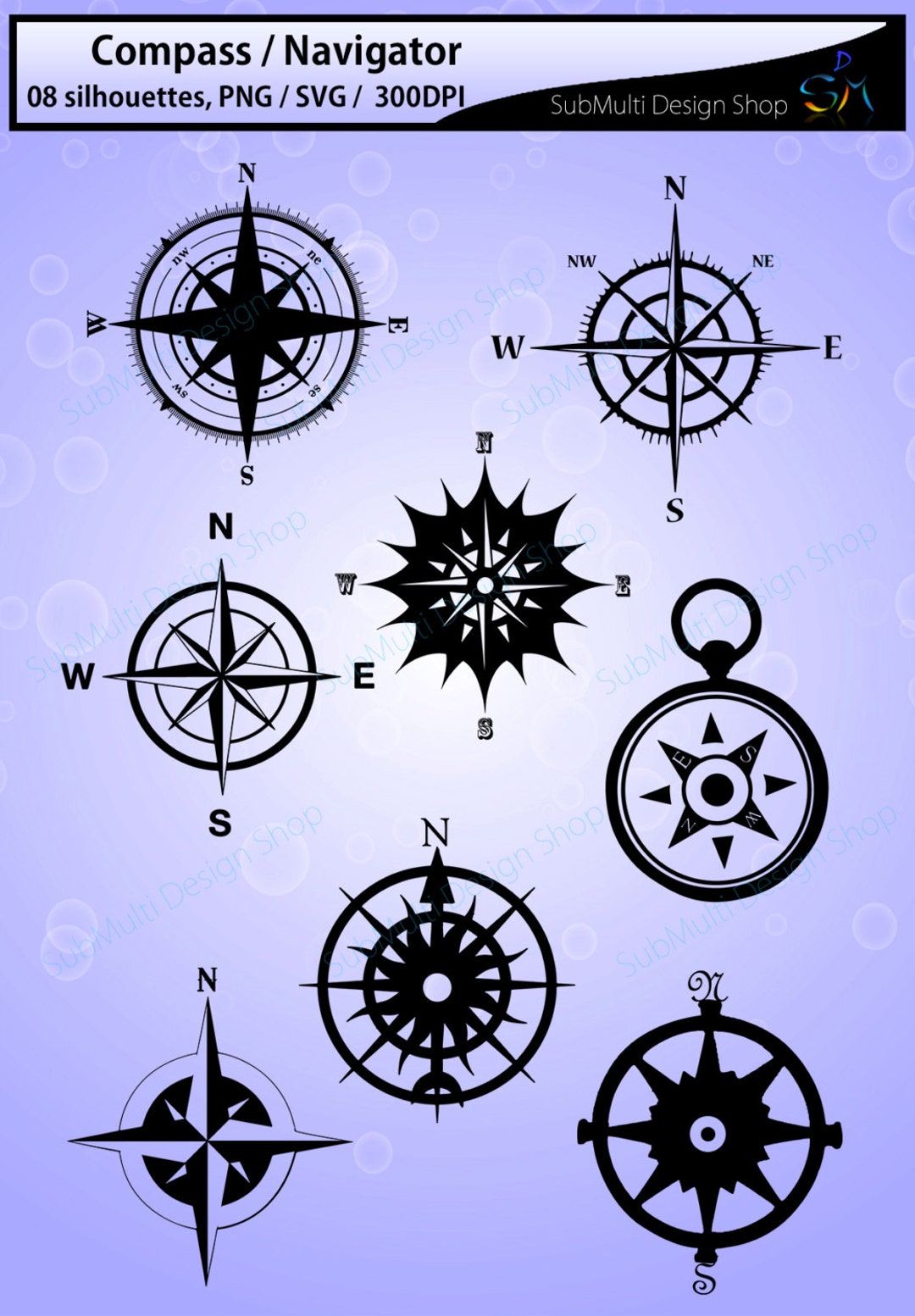 Compass Silhouette / Compass Svg Files / High Quality / Clipart ...