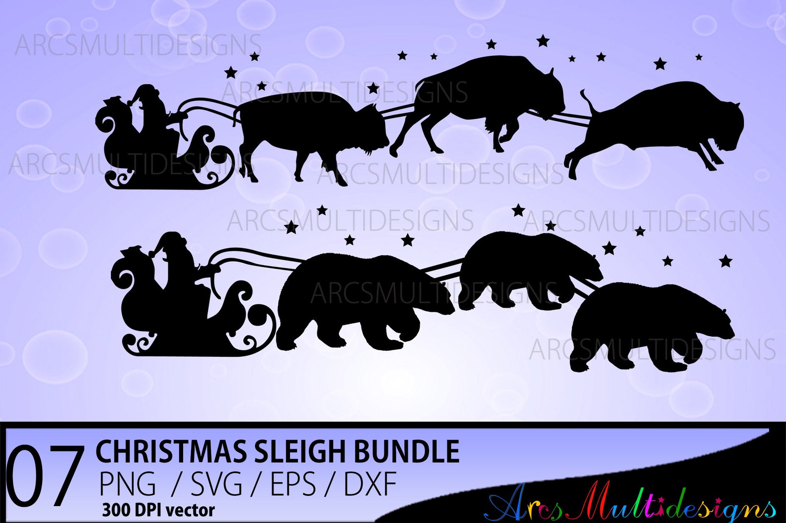 Christmas Sleigh Svg Bundle / Wolf Sleigh / Bison Sleigh / Bear Sleigh ...