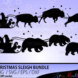 Christmas Sleigh Svg Bundle / Wolf Sleigh / Bison Sleigh / Bear Sleigh ...