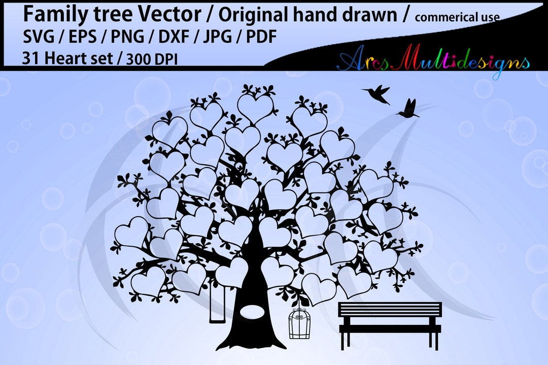 31 Hearts Family Tree Clipart SVG, EPS, Dxf, Png, Pdf, Jpg /family Tree ...