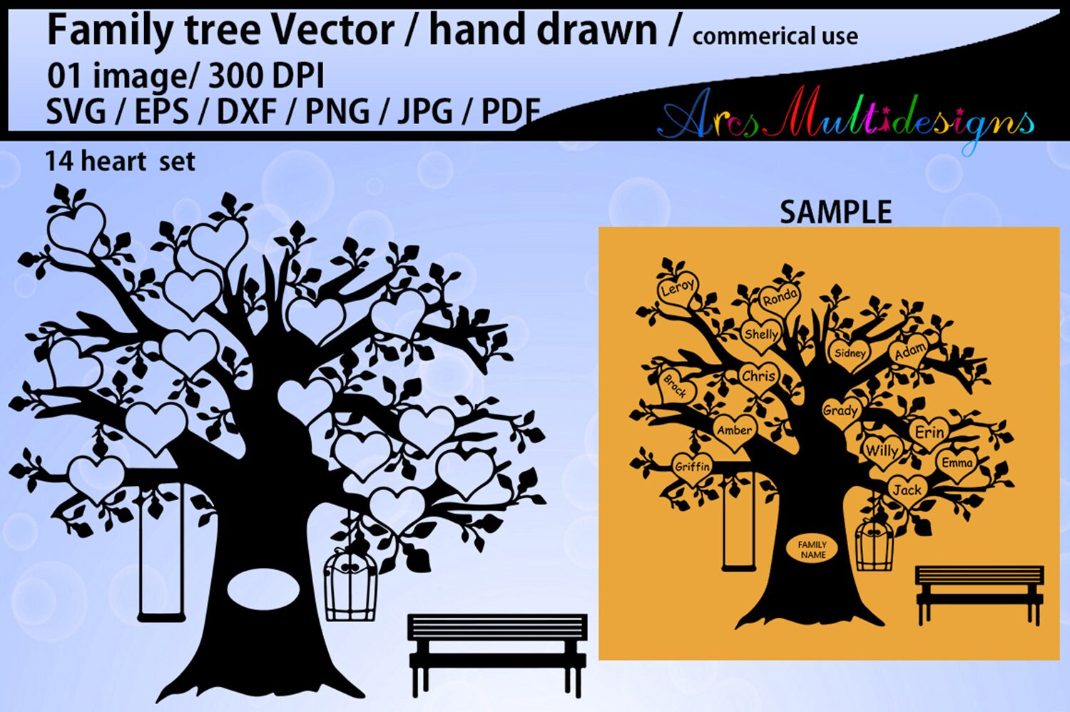 14 hearts family tree clipart SVG EPS Dxf Png Pdf /family | Etsy