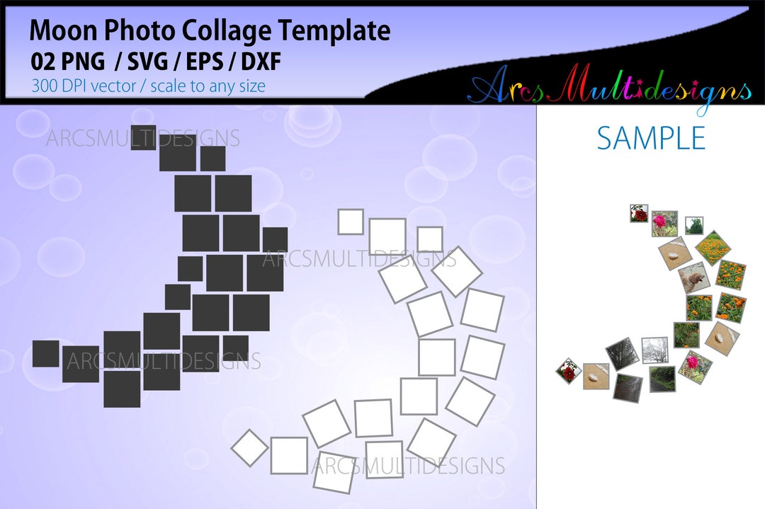 Moon Photo Collage Template / Moon Shape Photo Collage Svg / Vector Set ...