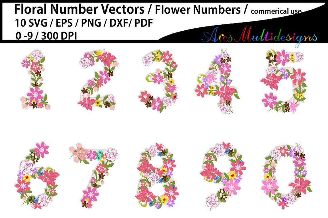Floral Numbers Clipart / Floral Numbers Svg / Flower Numbers | Etsy
