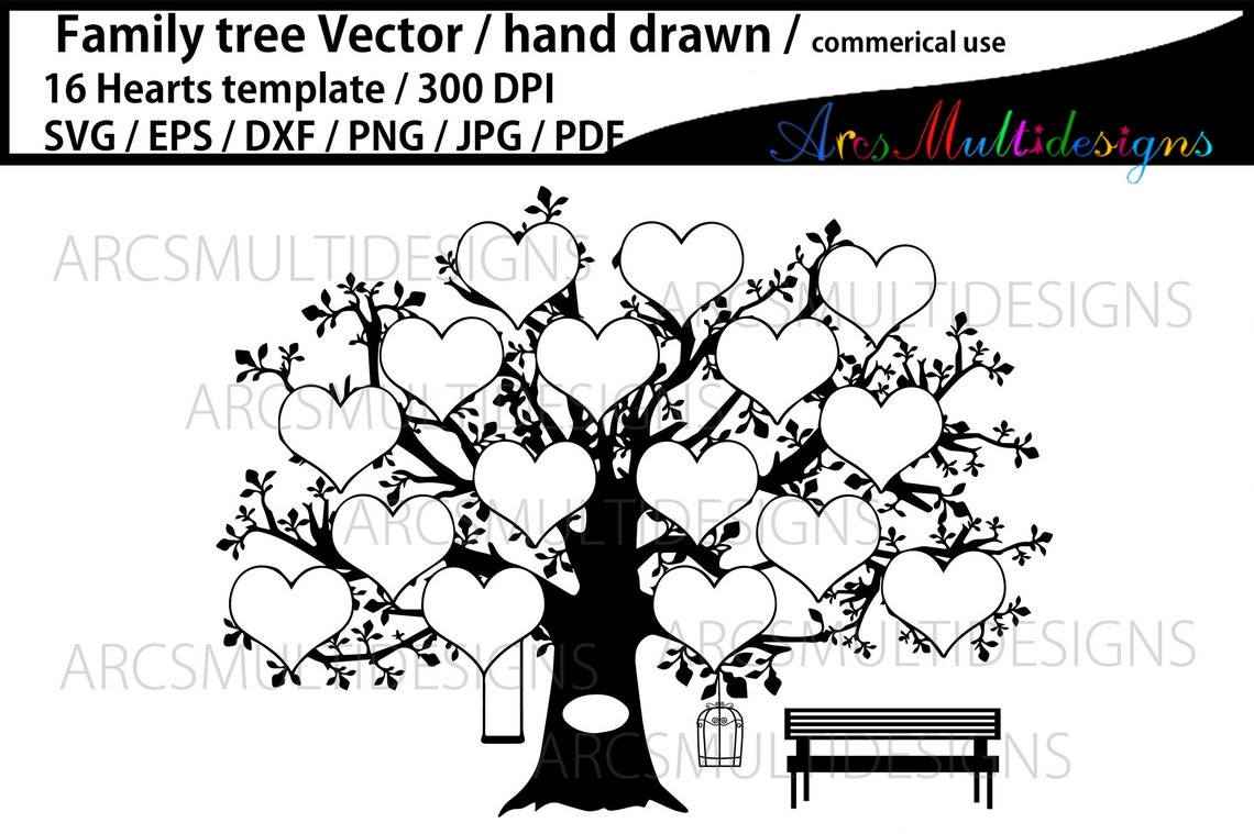 16 Hearts Family Tree Clipart SVG EPS Dxf Png Pdf Jpg / - Etsy