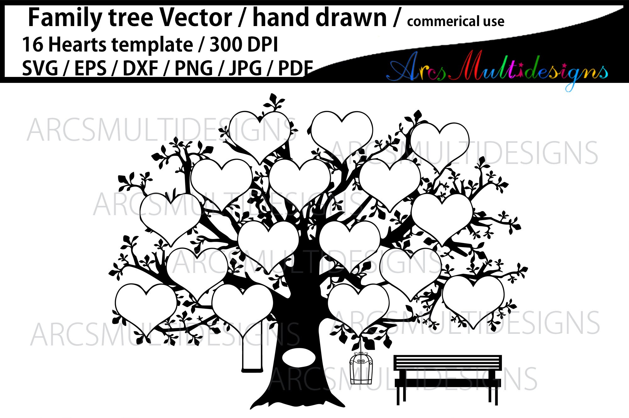 16 Hearts Family Tree Clipart SVG EPS Dxf Png Pdf Jpg / - Etsy Canada