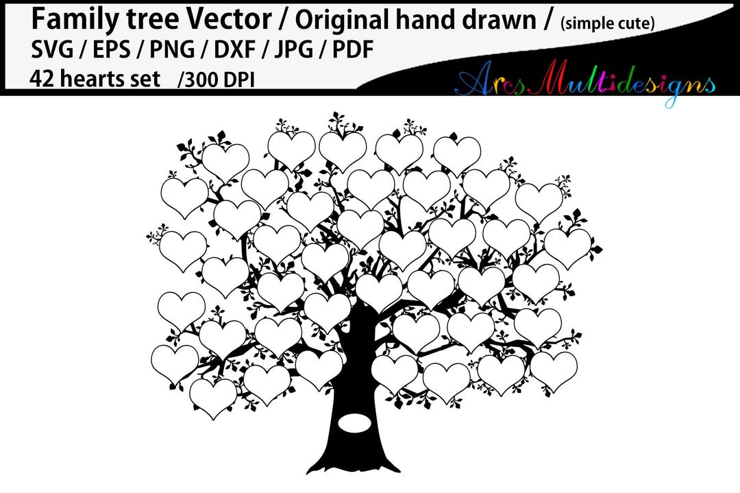 Family Tree With 42 Hearts: Hand-drawn Vector (digital Download) - Etsy