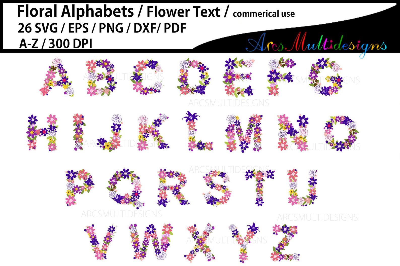 Floral Alphabet A-Z SVG Bundle / Floral Alphabet Text / - Etsy