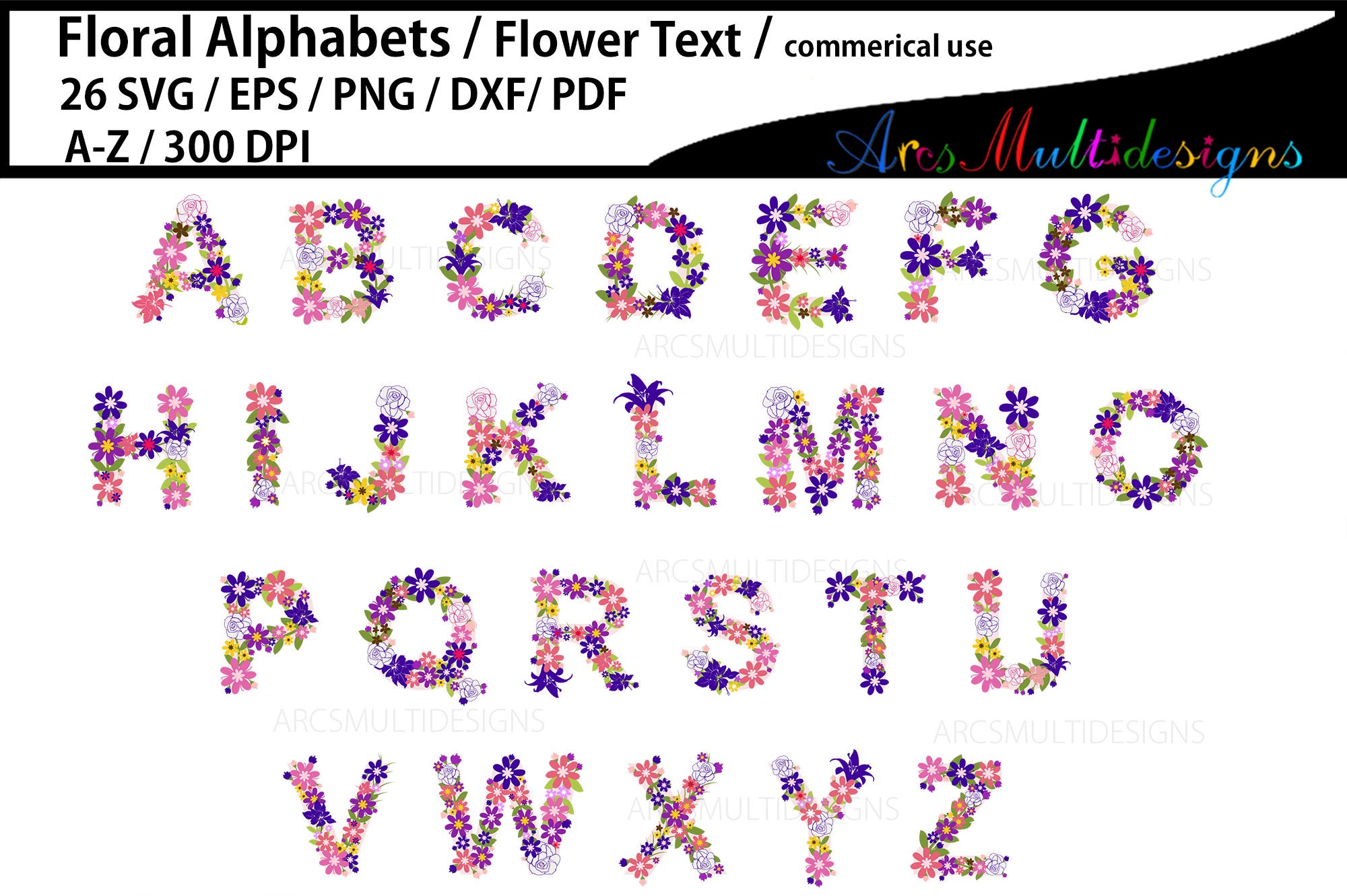 Floral Alphabet A-Z SVG Bundle / Floral Alphabet Text / | Etsy