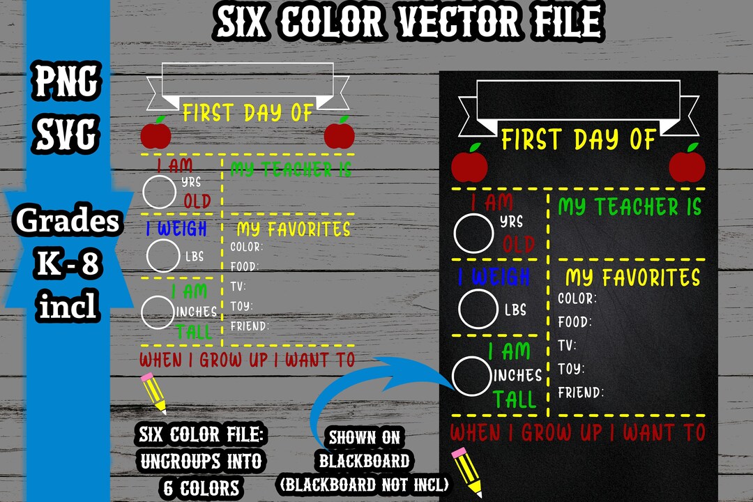 Back to School Chalkboard SVG Cutting File - 6 Color File - Back to ...