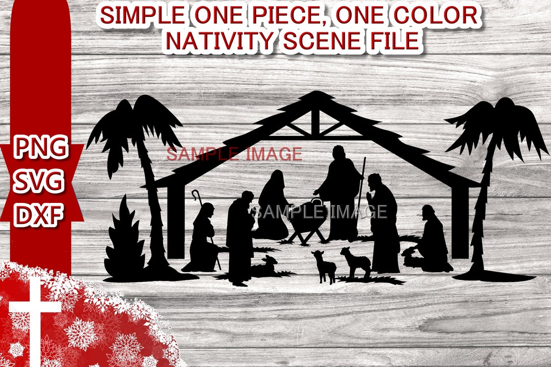 Nativity Scene SVG - Simple One Color One Piece Nativity Scene Vector ...