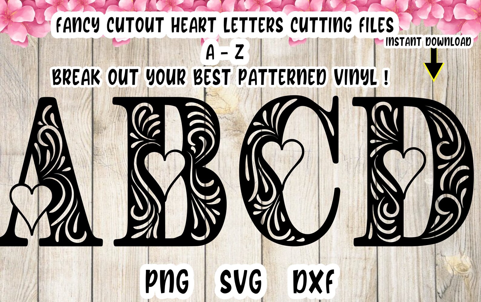 Fancy Heart Scroll Letters SVG Cutting Files Png Dxf Break - Etsy Canada