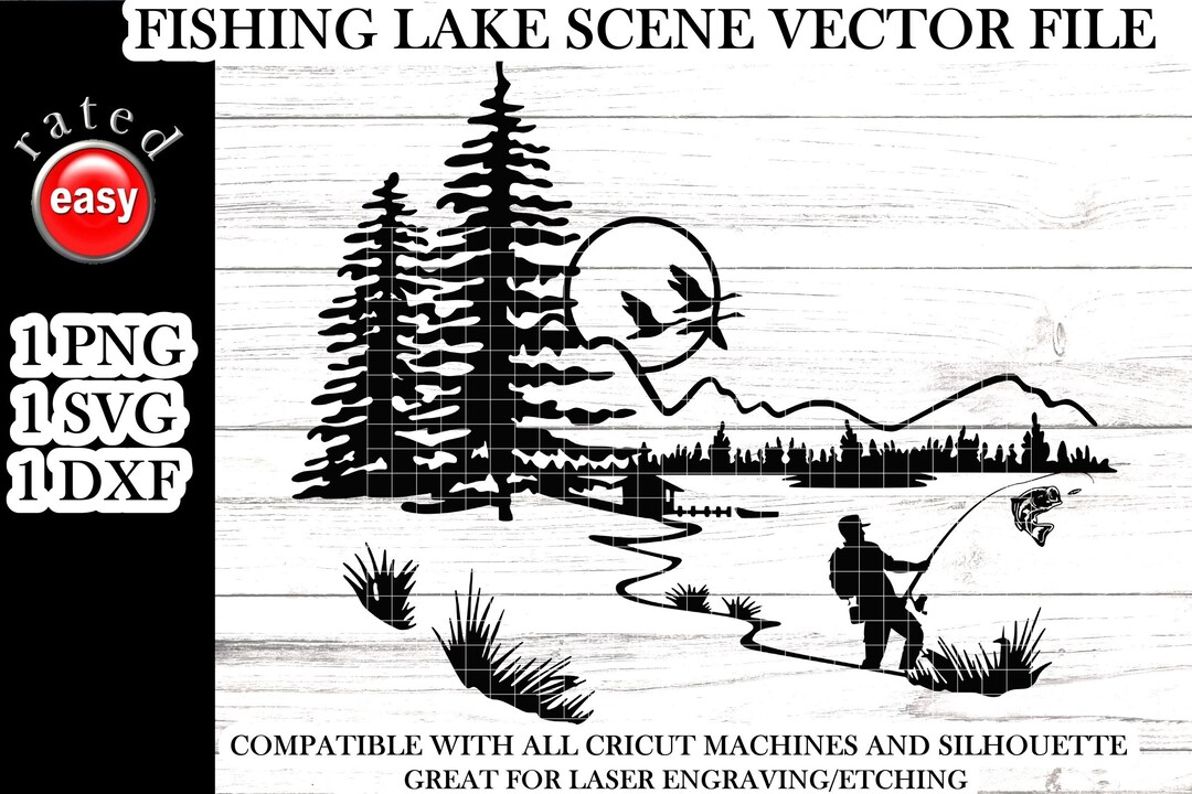 Cabin at the Lake Svg - Lake Scene Svg - Fishing Man Svg - Fishing at ...
