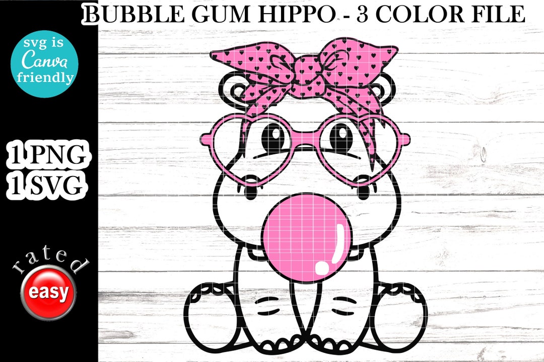 Bubble Gum Hippo - Bubble Gum Blowing Hippo Svg - Cute Hippo Svg ...