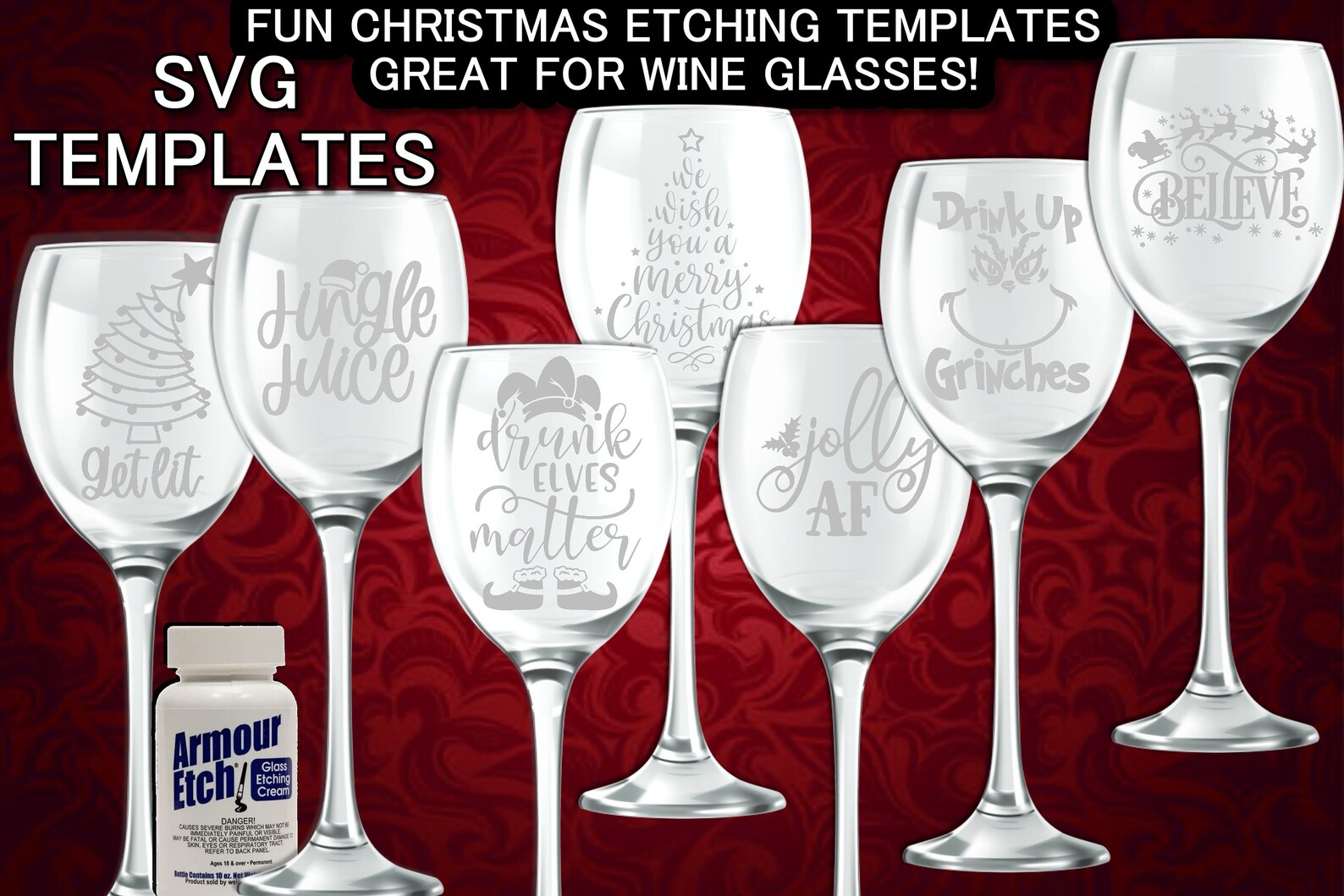 7 SVG Glass Etching Templates Christmas Glass Etching - Etsy Canada