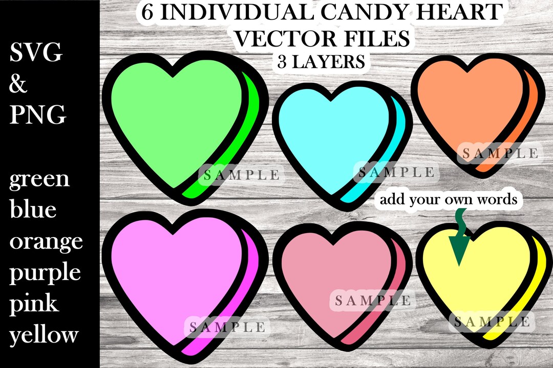 Conversations Hearts Svg - 6 Blank Conversation Hearts Svg - 6 Colors ...