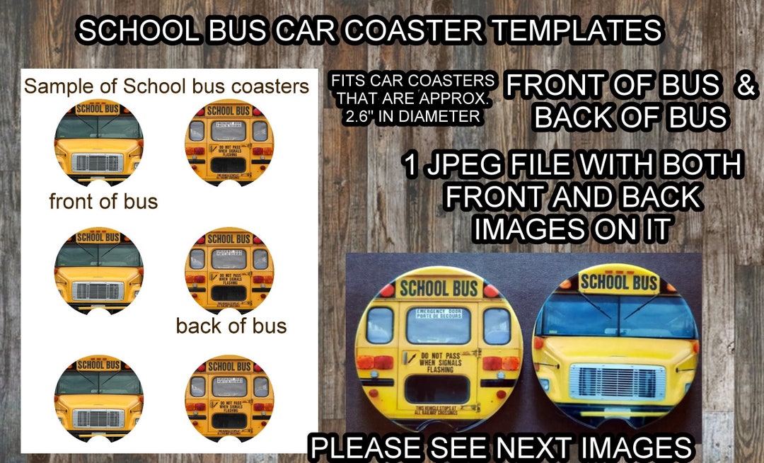 School Bus Car Coaster Sublimation Templates - Includes Front and Back ...