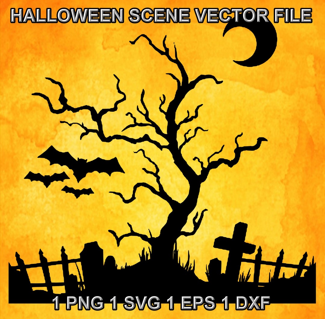 Halloween Scene SVG File - Svg Eps Dxf Png File - Spooky Halloween ...