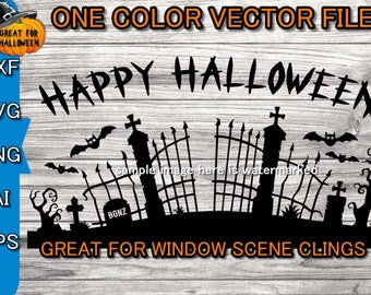 Spooky Haunted Halloween Gate and Fence With Bat Design SVG - Etsy