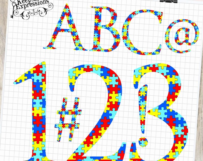 Digital Puzzle Piece Autism Alphabet Clipart. Letters, Numbers ...