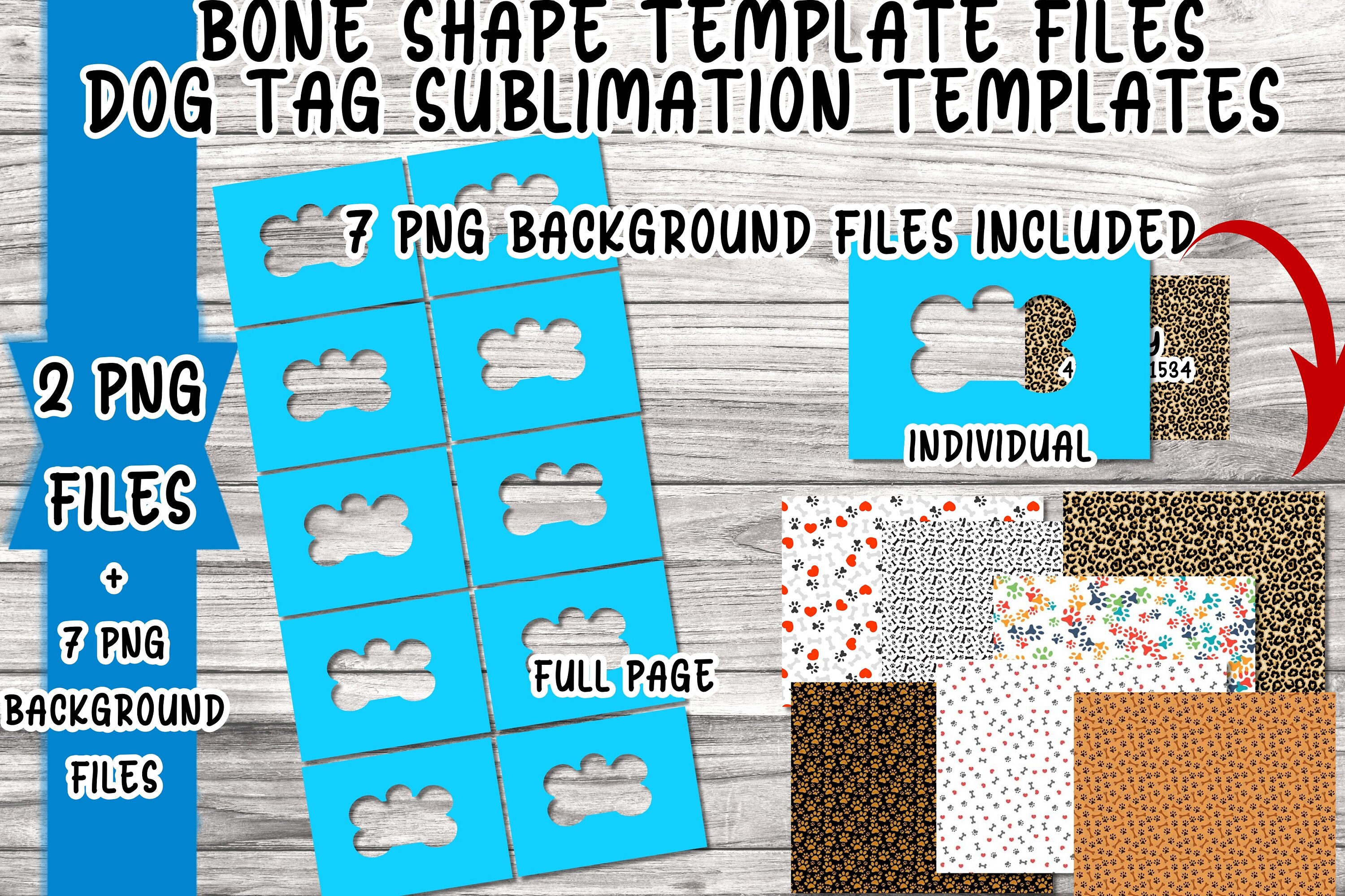 Bone Shape Pet Tag Sublimation Templates Full Page and - Etsy
