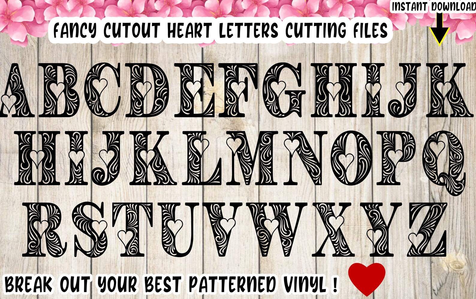 Fancy Heart Scroll Letters SVG cutting files png dxf Break | Etsy