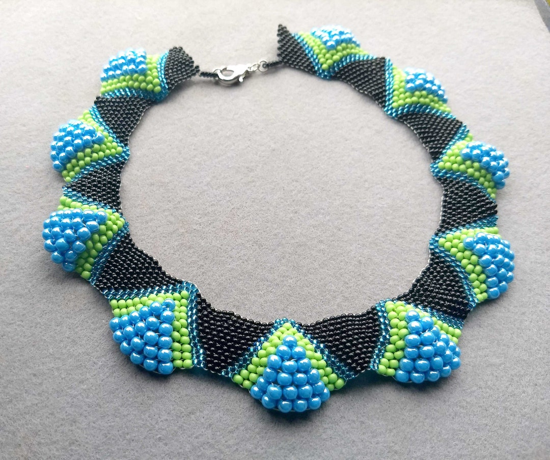Colorful Beads Necklace, Beaded Collar Necklace, Seed Bead Necklace ...