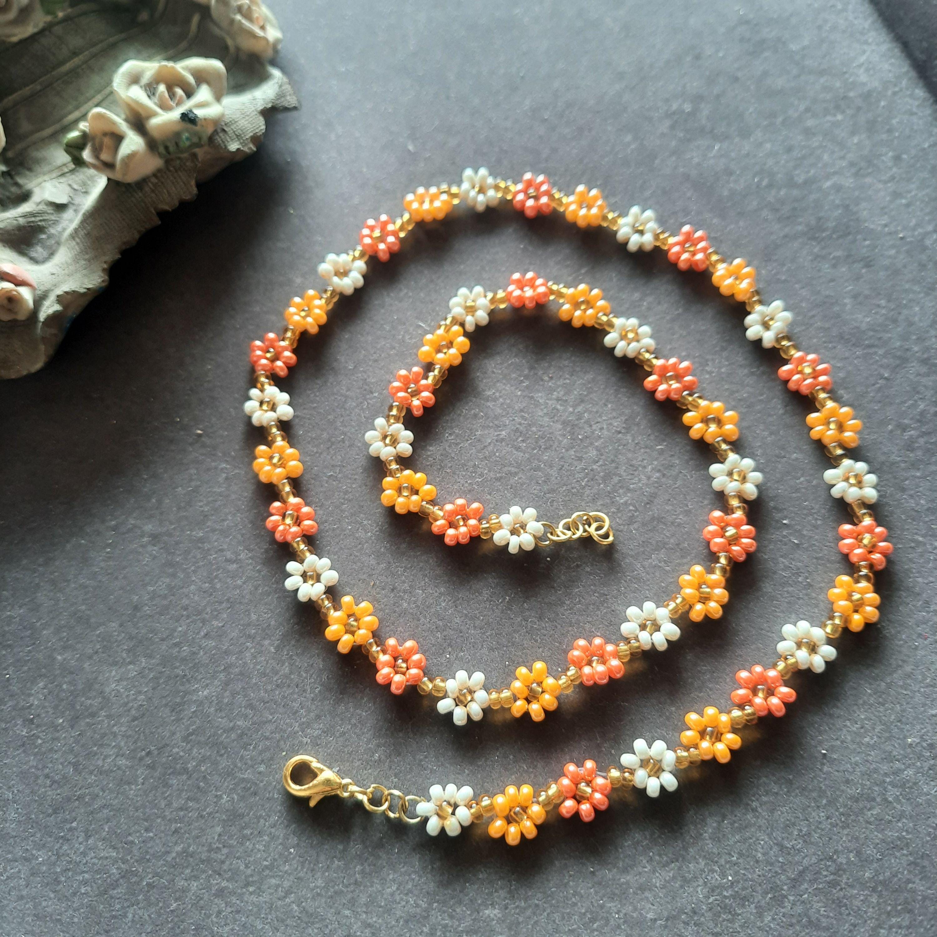 Daisy Flower Seed Bead Choker Necklace for Women - Handmade Dainty ...