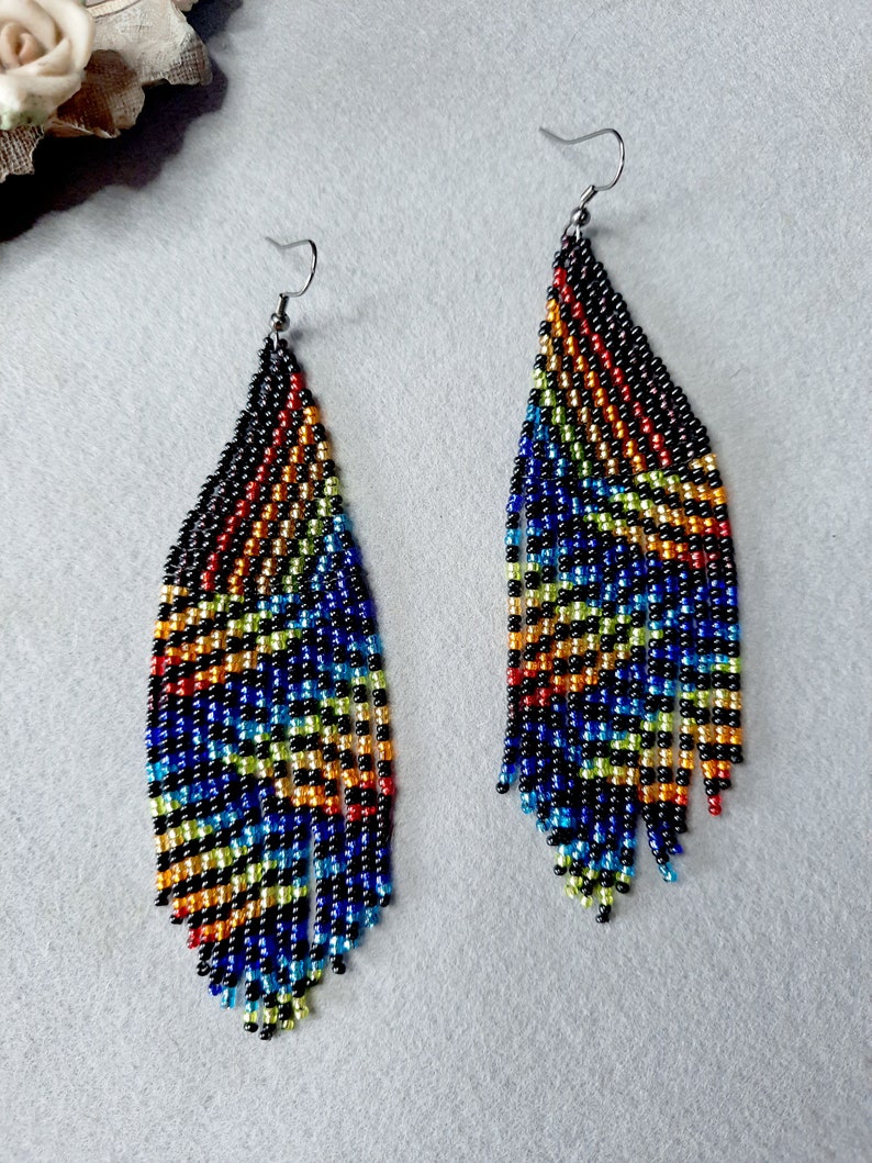 Rainbow Color Fringe Seed Bead Statement Boho Earrings for Women ...