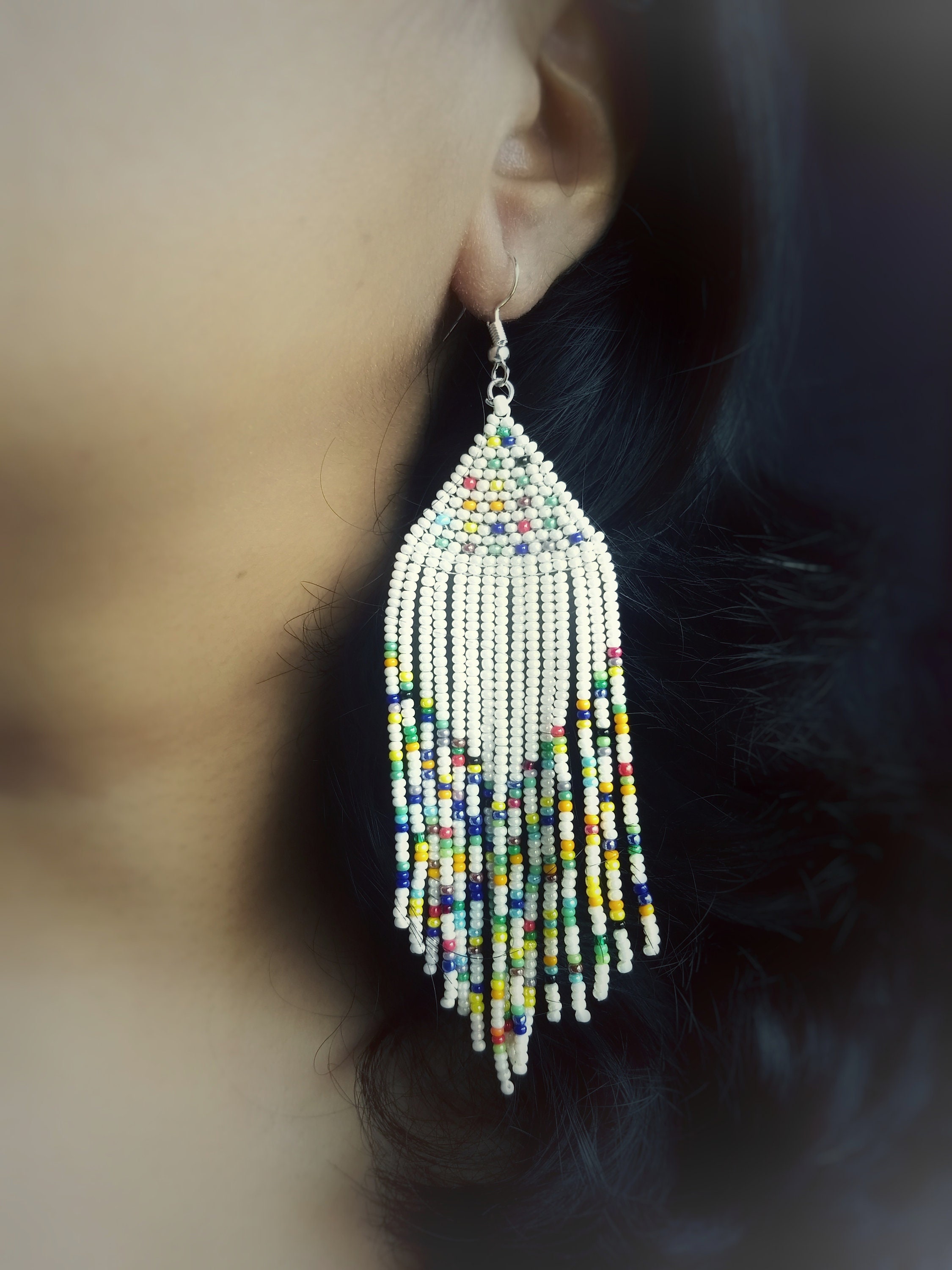 Fringe Seed Bead Earrings for Women, Earrings for Sensitive Ears, Long ...