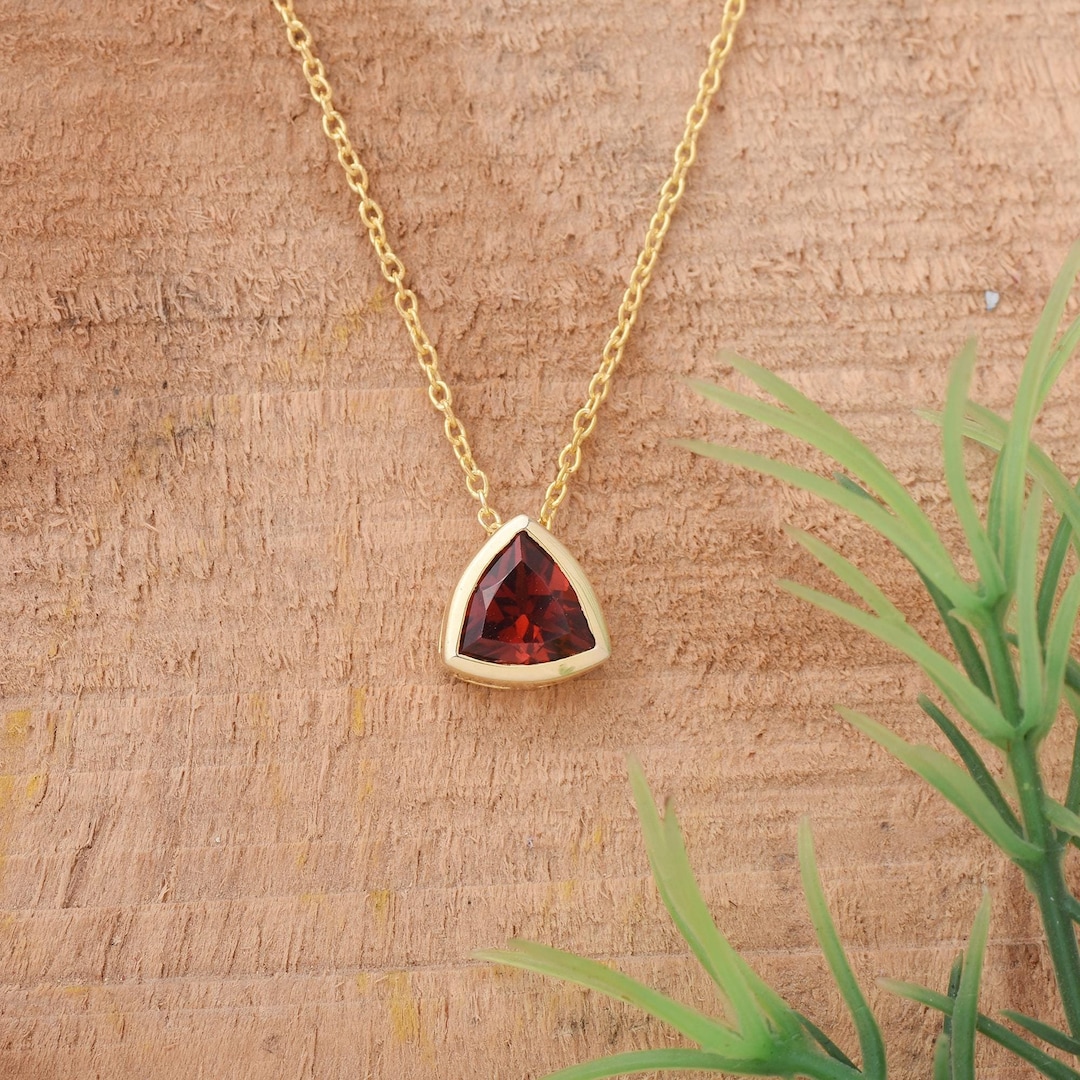 Trillion Garnet Pendant Necklace, 925 Sterling Silver, January ...