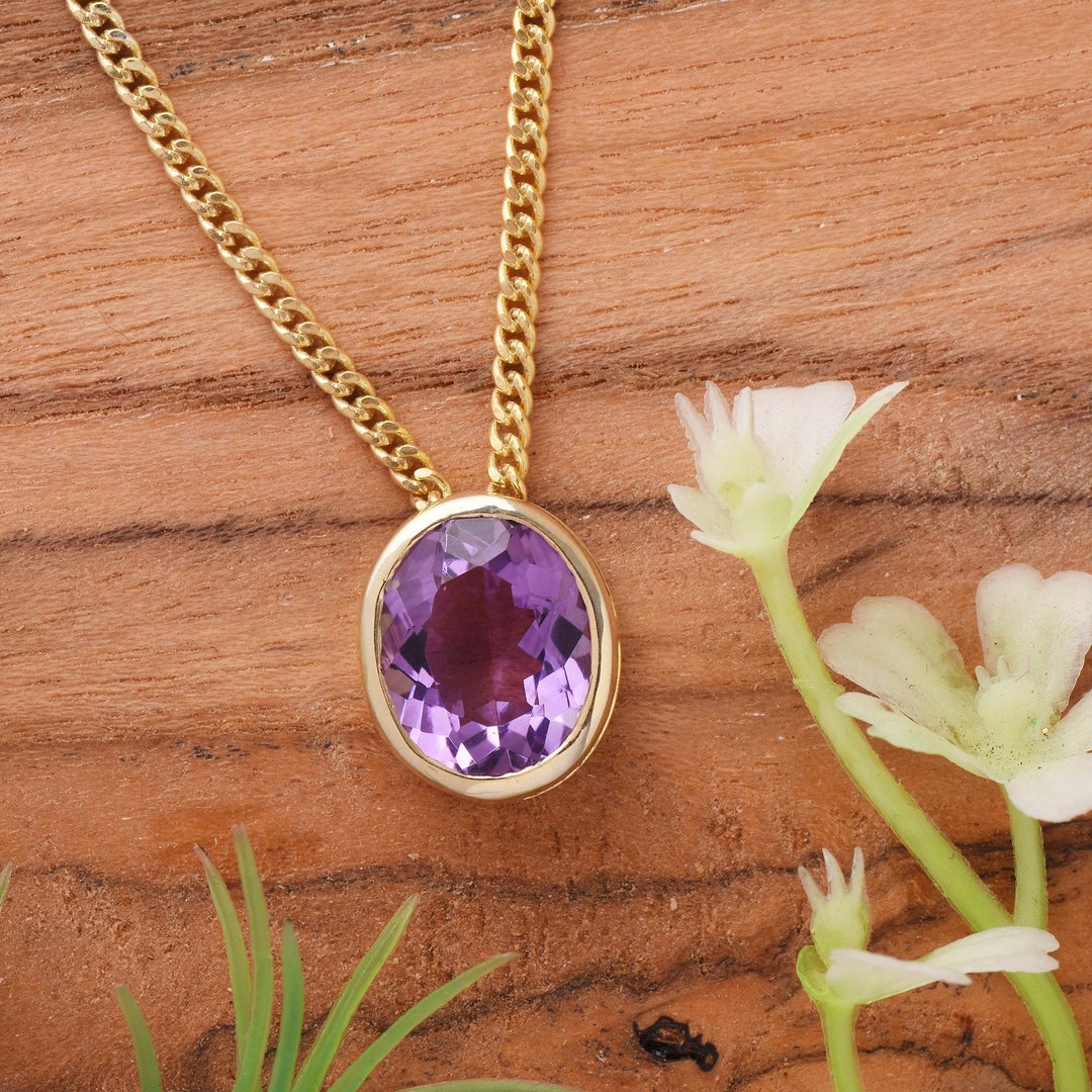 Amethyst Oval Necklace, February Birthstone Necklace, Solid 925 Silver ...